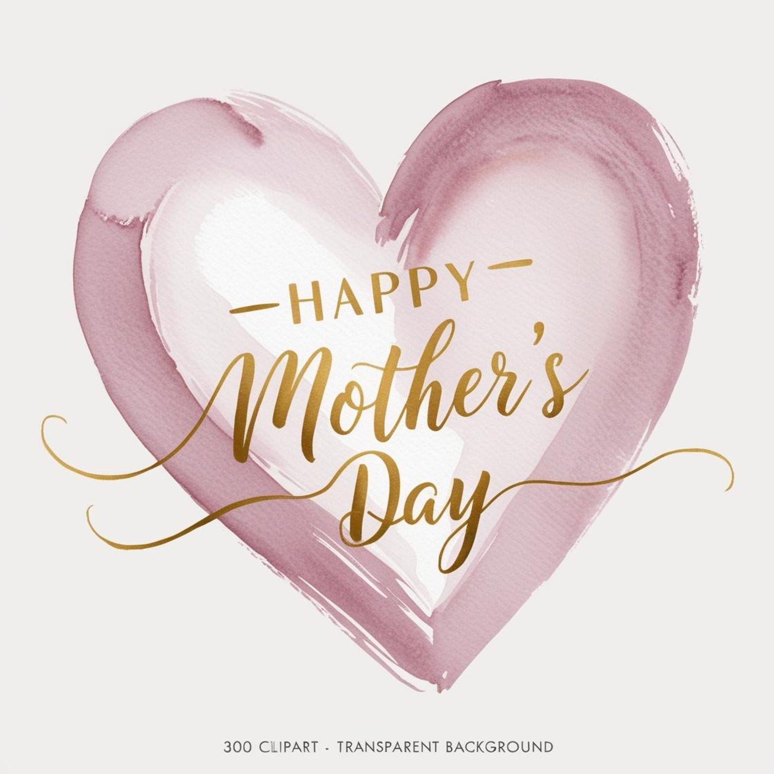 Mauve Watercolor Heart Clipart PNG | Mother's Day Digital Download ...