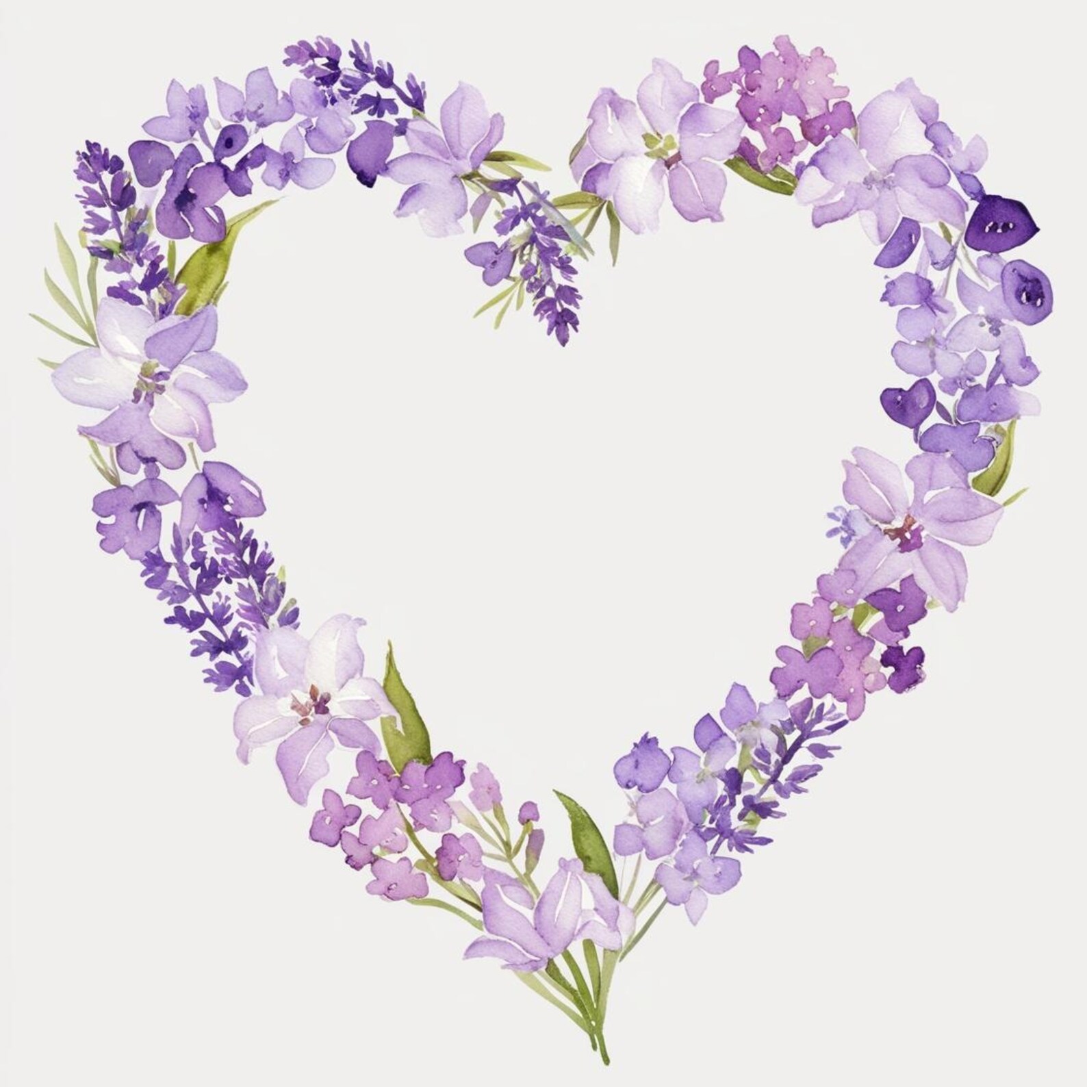 Purple Floral Heart Watercolor Clipart | Transparent PNG | 300 DPI ...