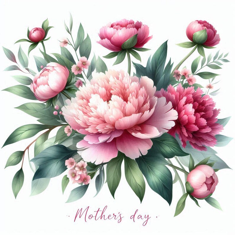 Mother's Day Peony Clipart PNG – Mom Day Peonies Floral Transparent ...