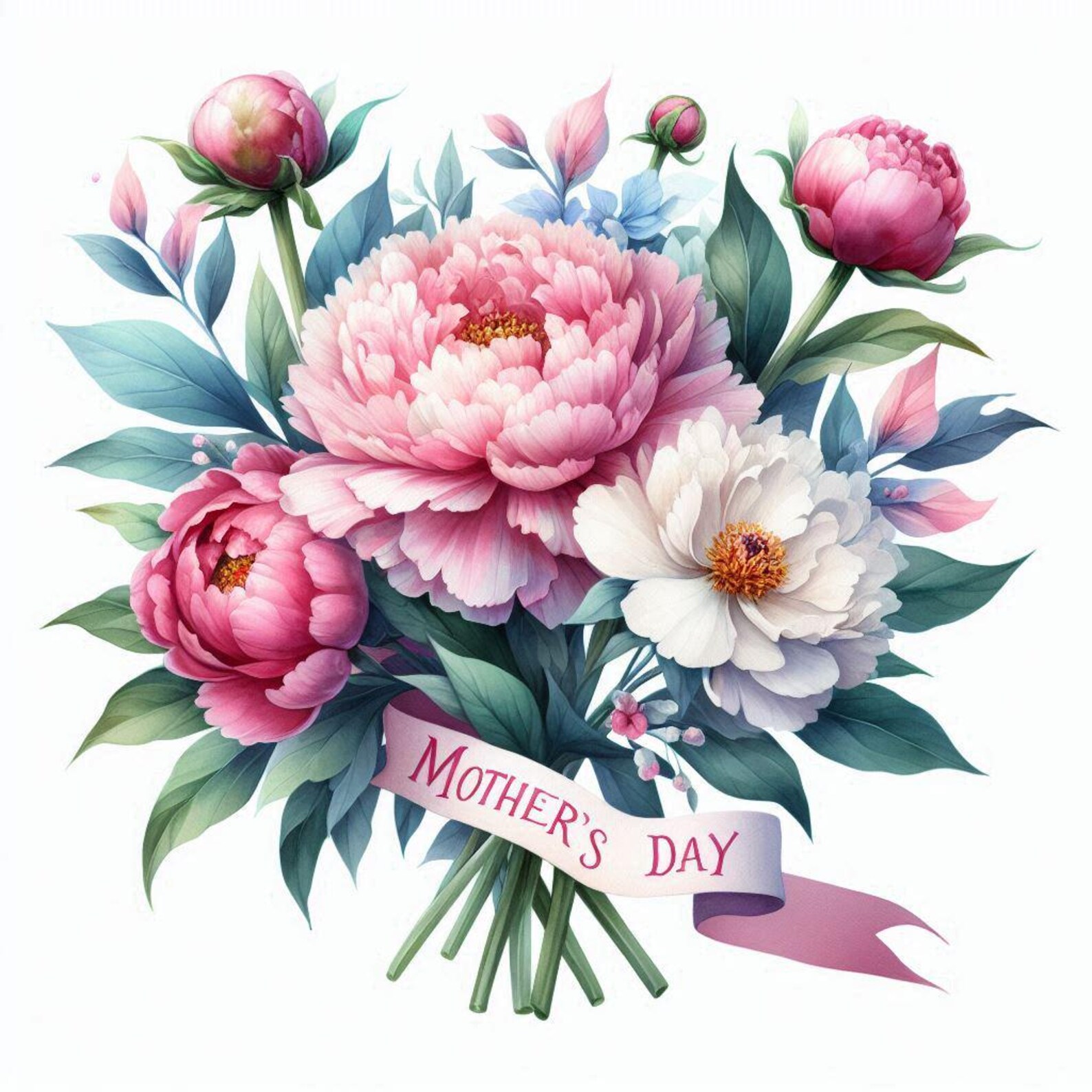 Mother's Day Peony Clipart PNG – Mom Day Peonies Floral Transparent ...
