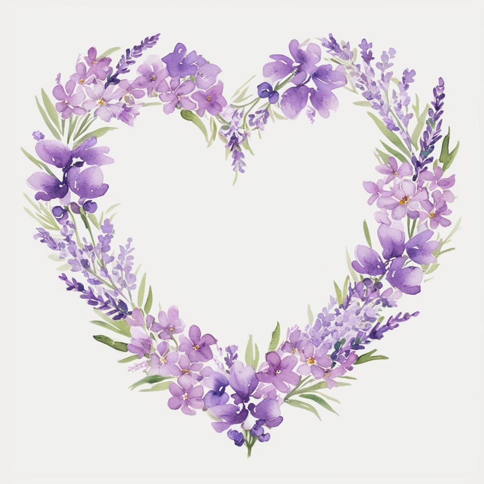 Purple Floral Heart Watercolor Clipart | Transparent PNG | 300 DPI ...