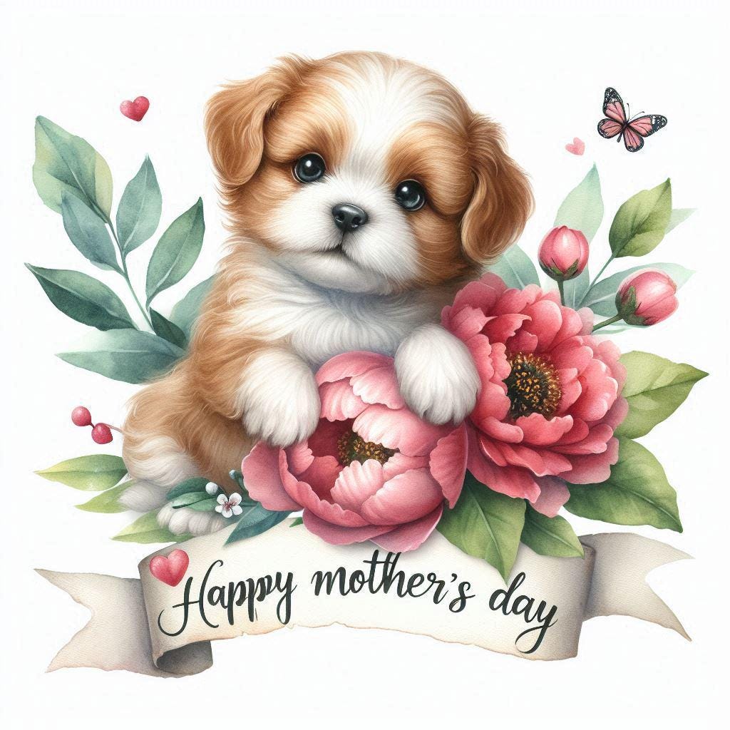 35 Watercolor Mother's Day Animals PNG – Cute Puppy, Rabbit & Cat ...