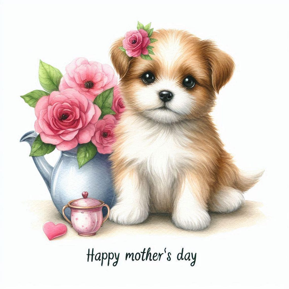 35 Watercolor Mother's Day Animals PNG – Cute Puppy, Rabbit & Cat ...