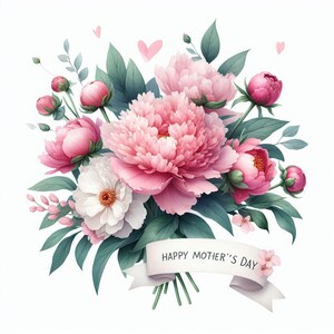 Mother's Day Peony Clipart PNG – Mom Day Peonies Floral Transparent ...