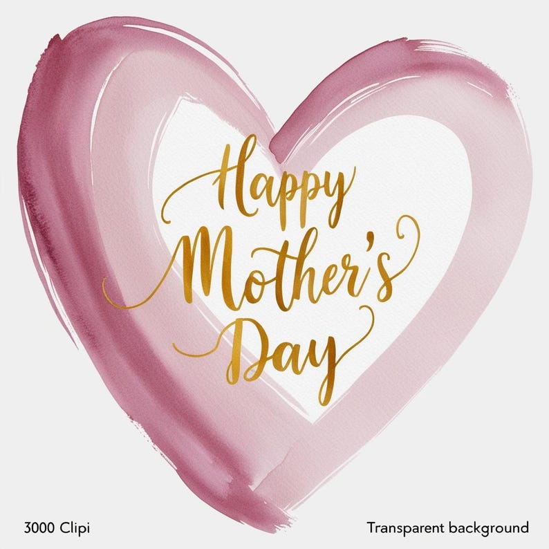 Mauve Watercolor Heart Clipart PNG | Mother's Day Digital Download ...