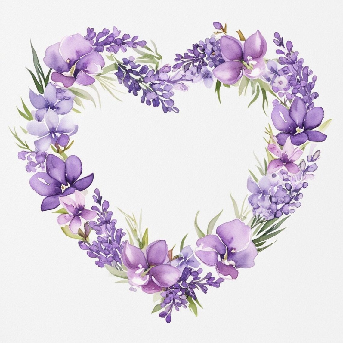 Purple Floral Heart Watercolor Clipart | Transparent PNG | 300 DPI ...