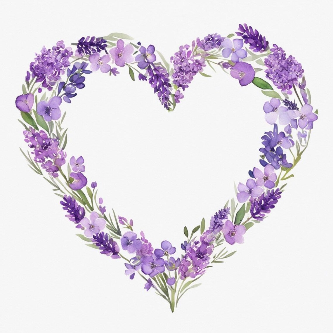 Purple Floral Heart Watercolor Clipart | Transparent PNG | 300 DPI ...