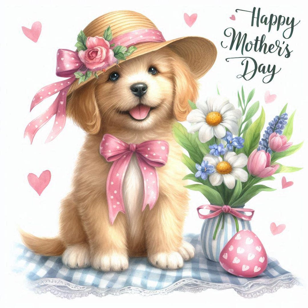 35 Watercolor Mother's Day Animals PNG – Cute Puppy, Rabbit & Cat ...