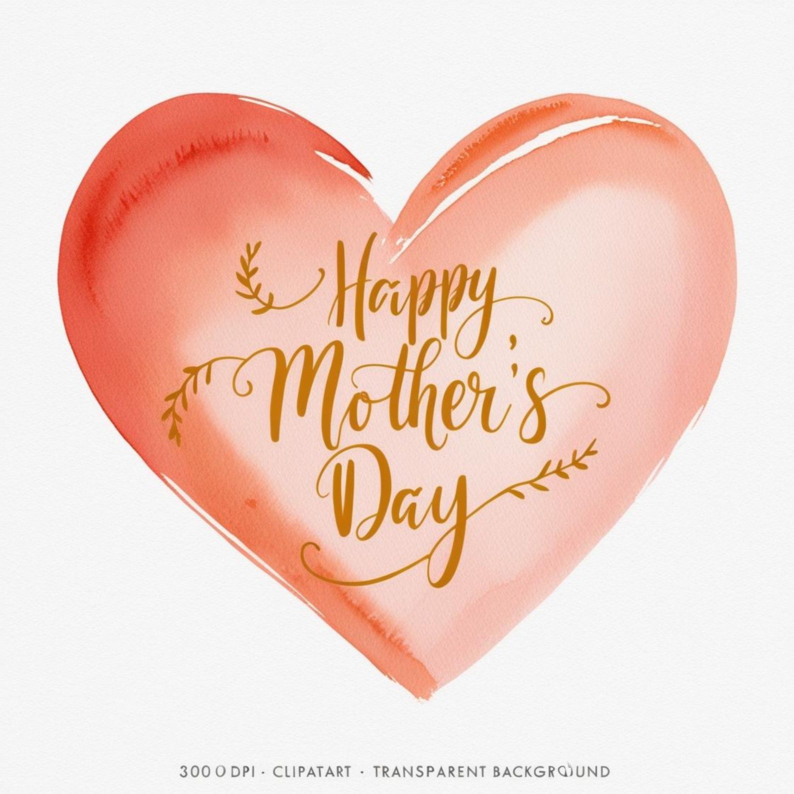 Peach Watercolor Heart Clipart PNG | Mother's Day Digital Download ...