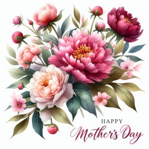Mother's Day Peony Clipart PNG – Mom Day Peonies Floral Transparent ...