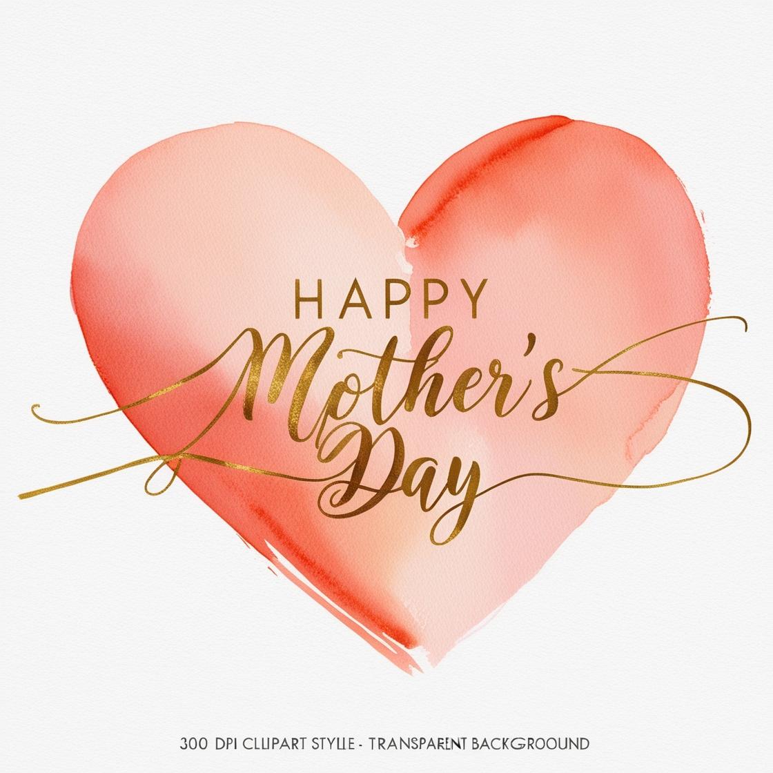 Peach Watercolor Heart Clipart PNG | Mother's Day Digital Download ...