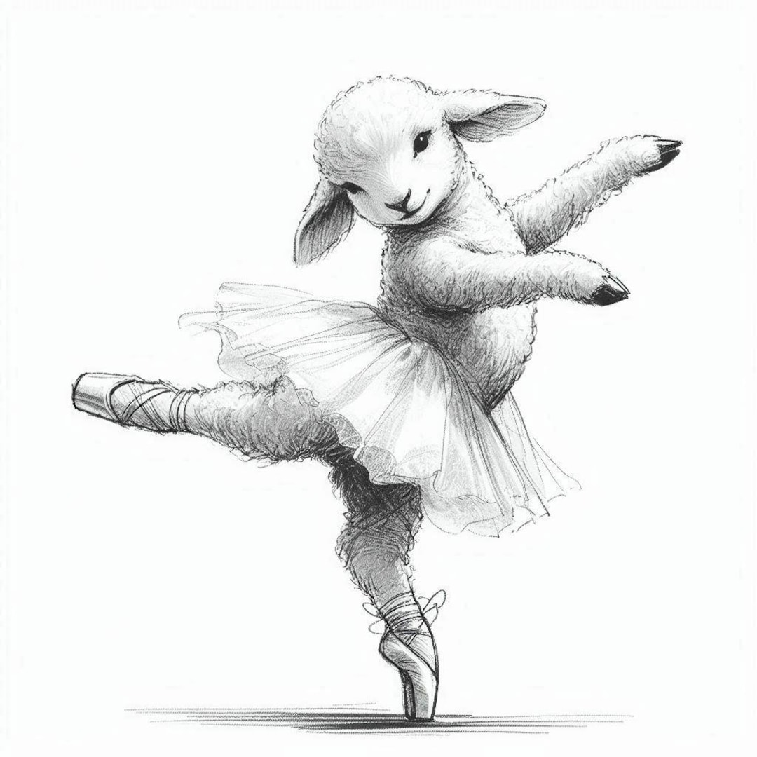 6 Ballet Lamb Clipart – Cute Ballerina Dancing Sheep Sketch Style – Png ...