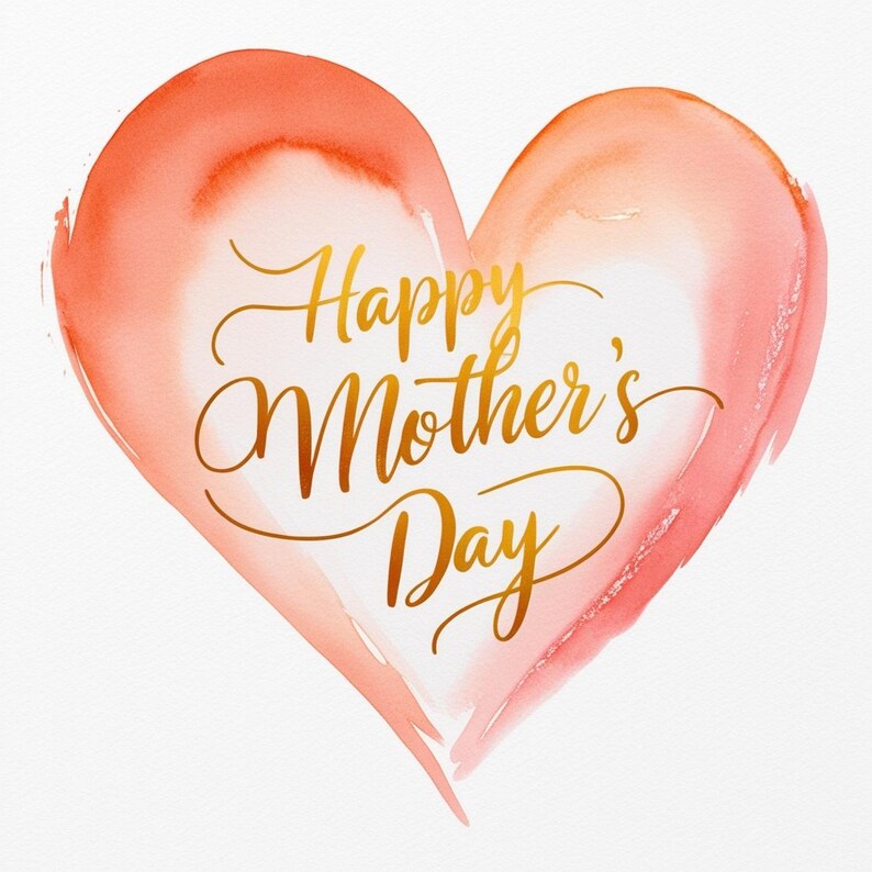 Peach Watercolor Heart Clipart PNG | Mother's Day Digital Download ...