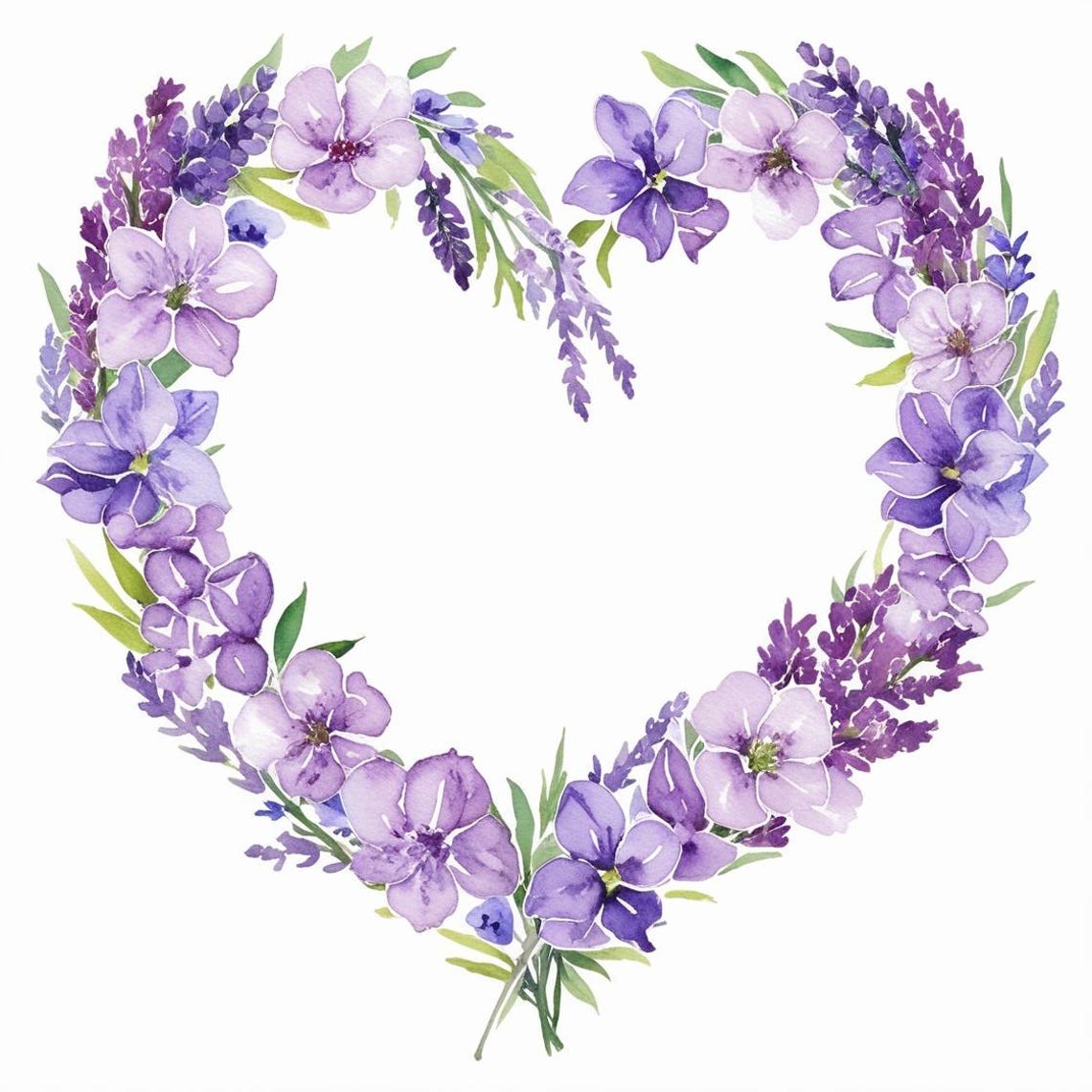 Purple Floral Heart Watercolor Clipart | Transparent PNG | 300 DPI ...