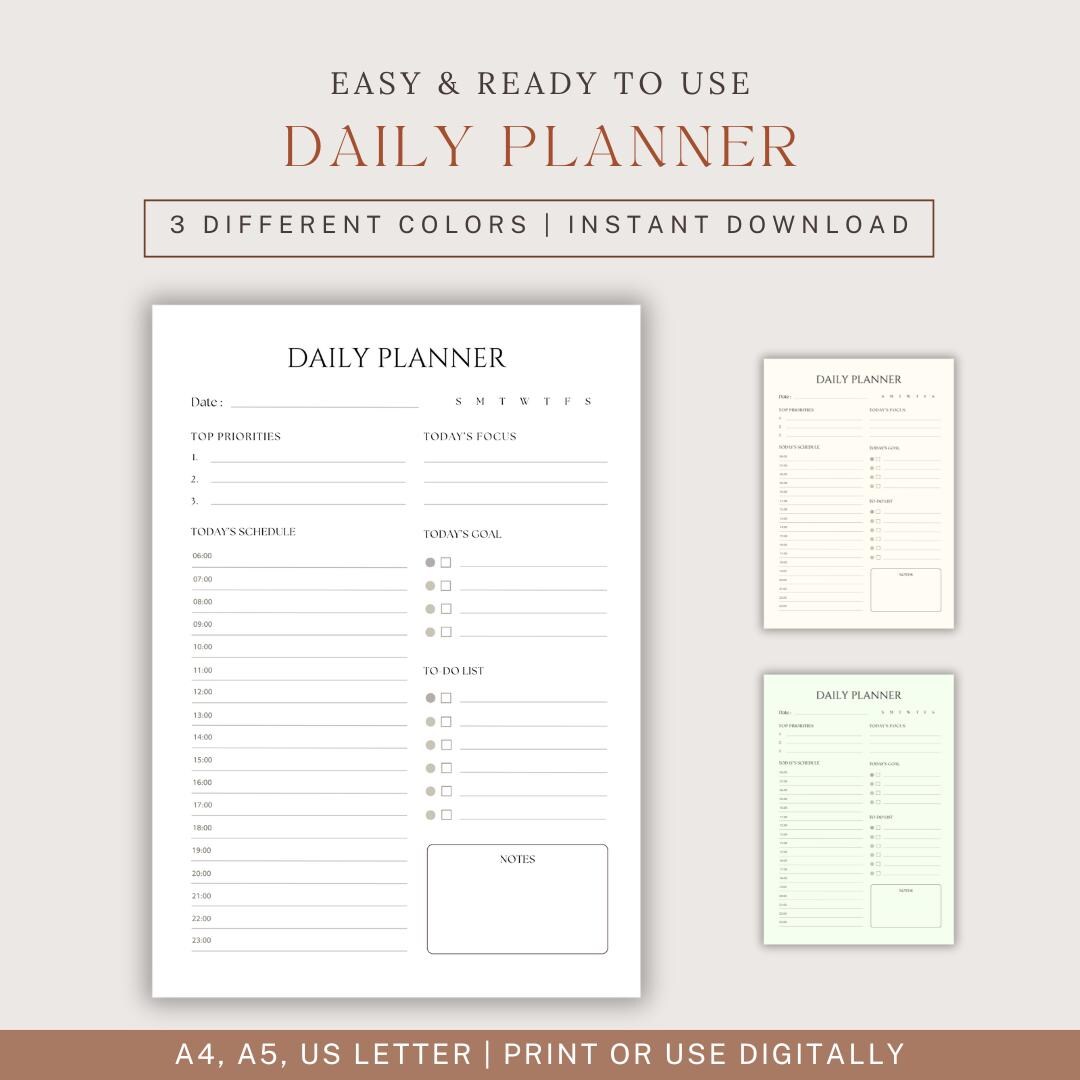 Daily Planner Printable, Simple Daily Planner, Minimalist Daily ...