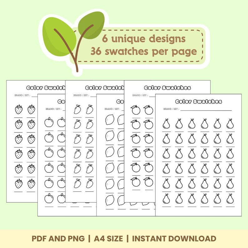 Fruit & Vegetable Theme Color Swatch Chart, Blank Color Swatch Charts ...