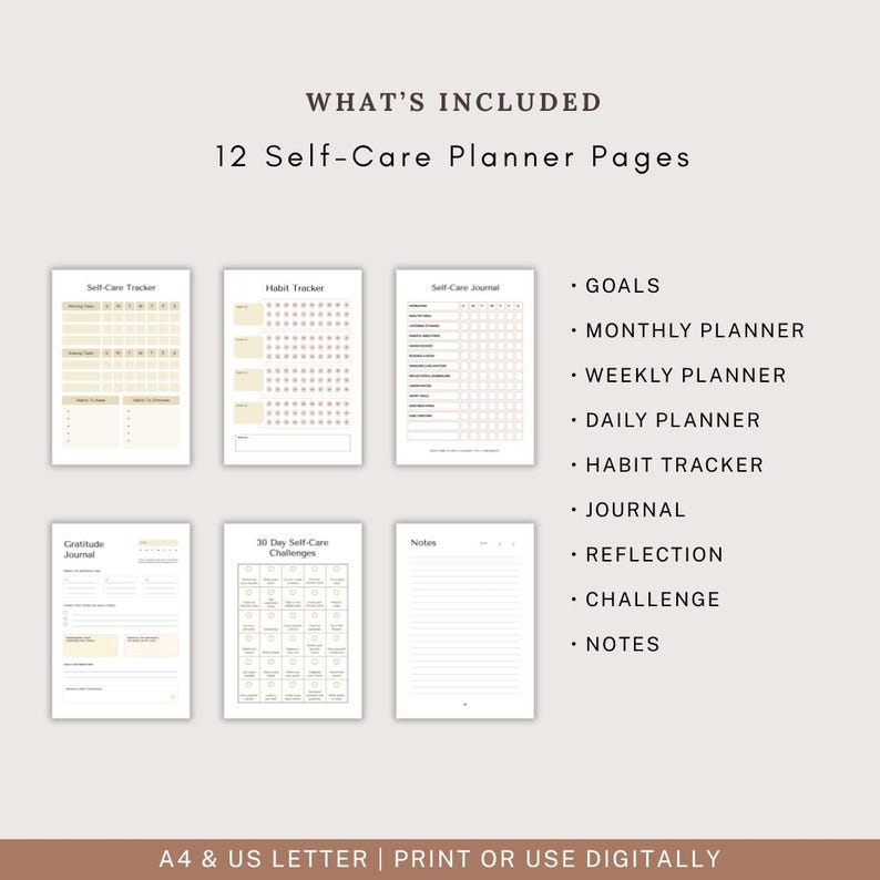 Self-care Planner Printable, Minimal Self-care Workbook, Daily Weekly ...