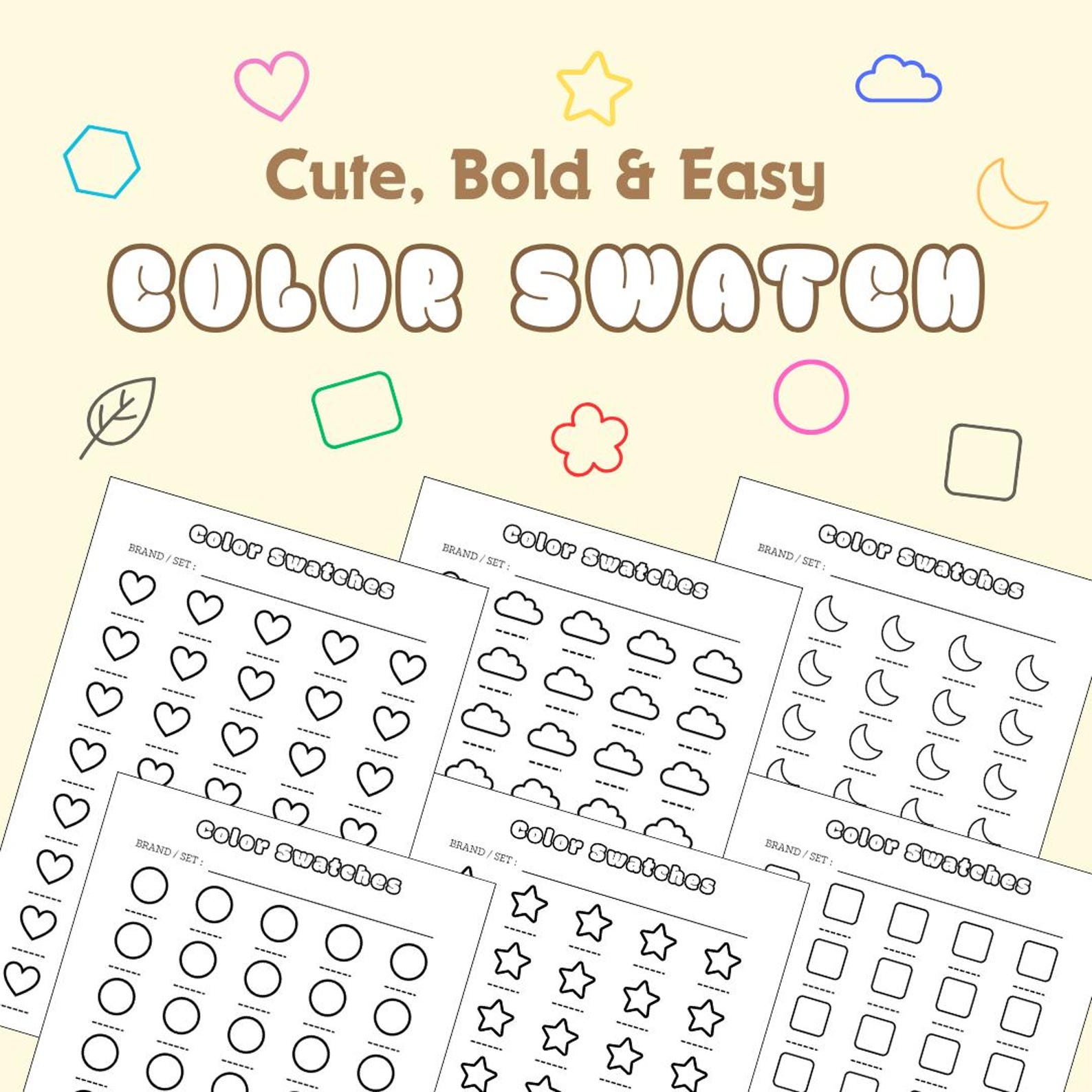 Color Swatch Charts, Color Test Pages, Marker Test Chart, Cute & Simple ...