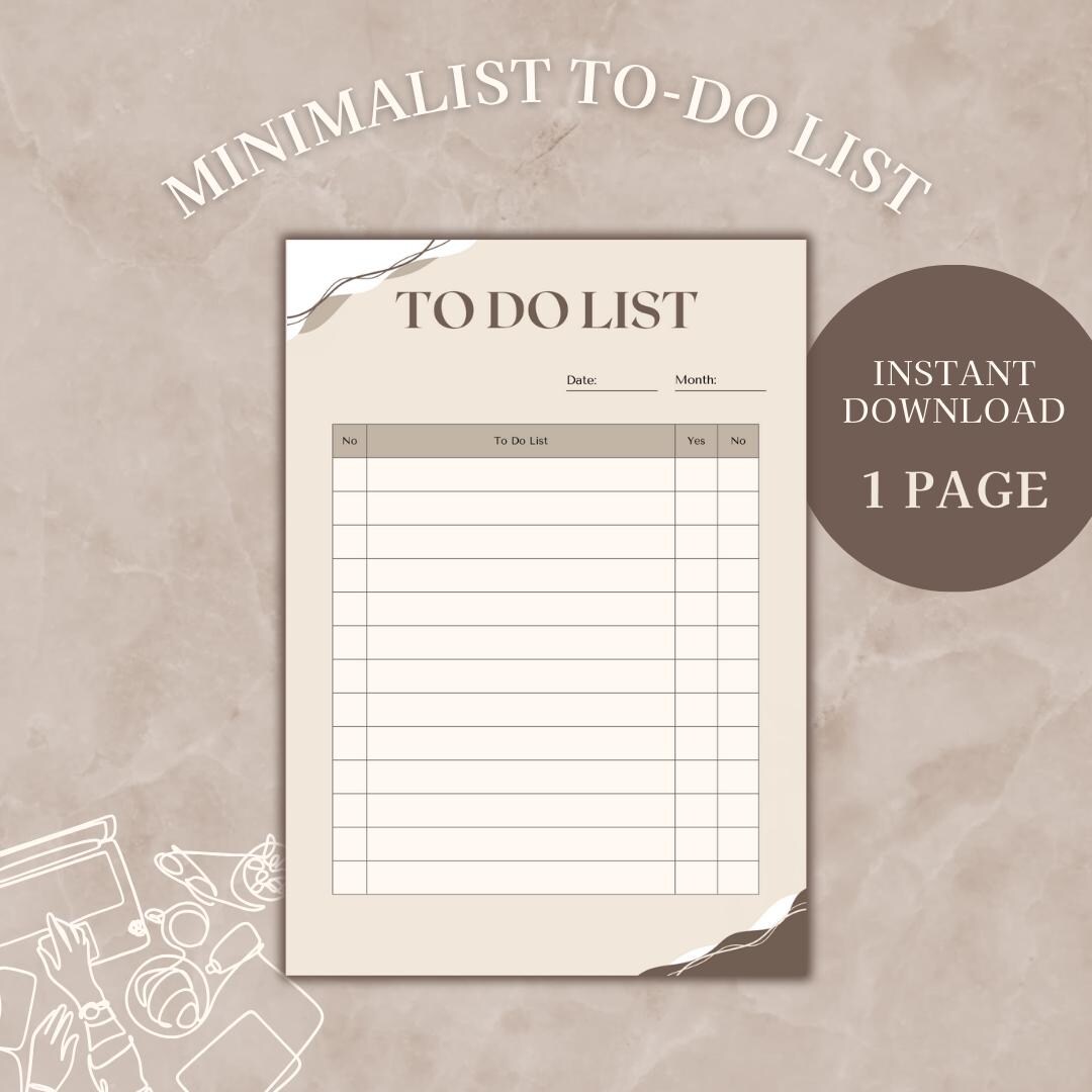 Minimalist To-do List Printable | Aesthetic Daily Checklist | Instant ...