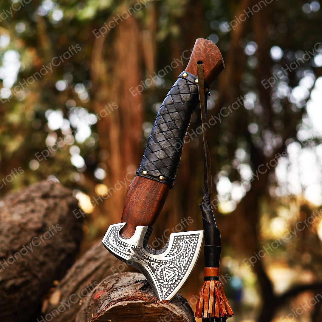 Hand-forged Viking Bearded Axe: Rosewood Handle, Leather Sheath - Etsy