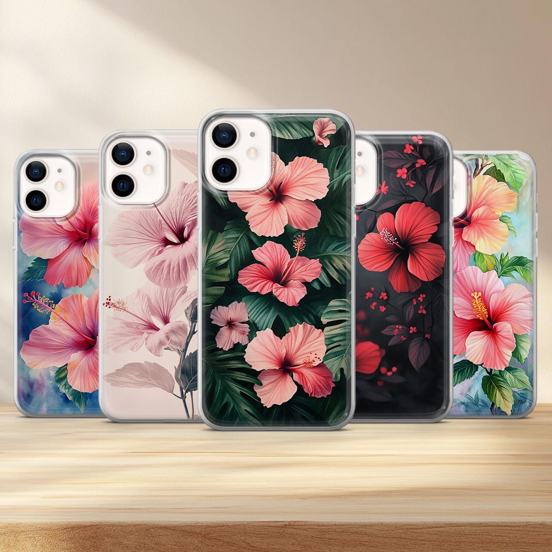 Hibiscus Phone Case Floral Cover for iPhone 16e, 15, 14, 13, 12, 11, XS ...