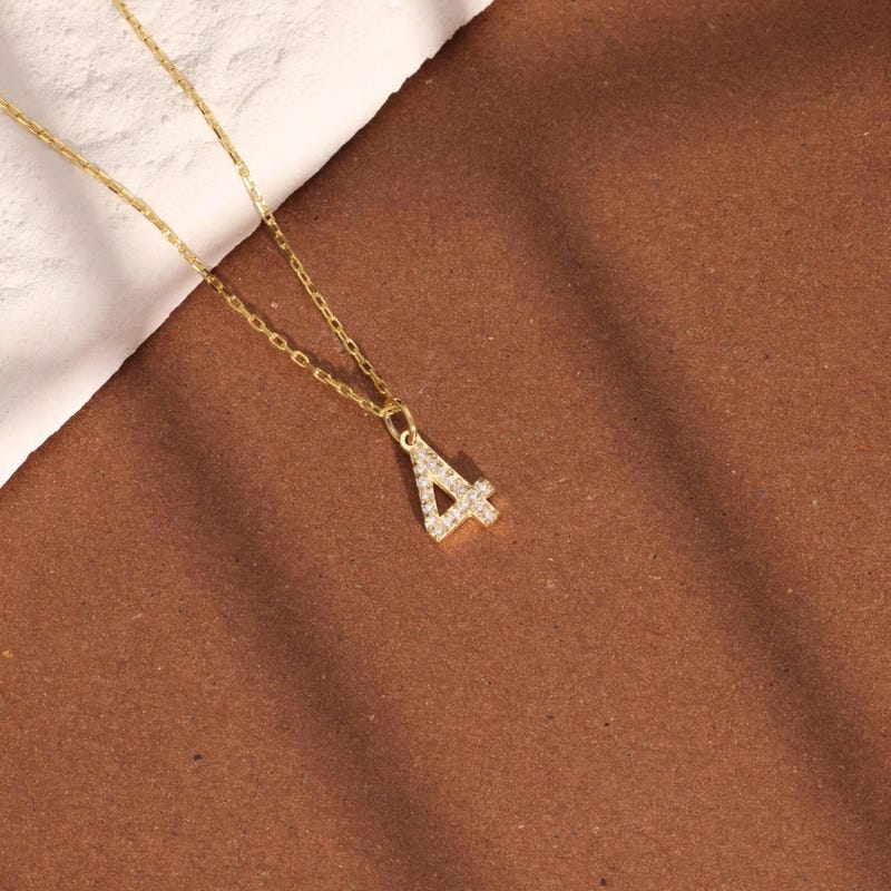 14k Gold Number 4 Pendant - Etsy