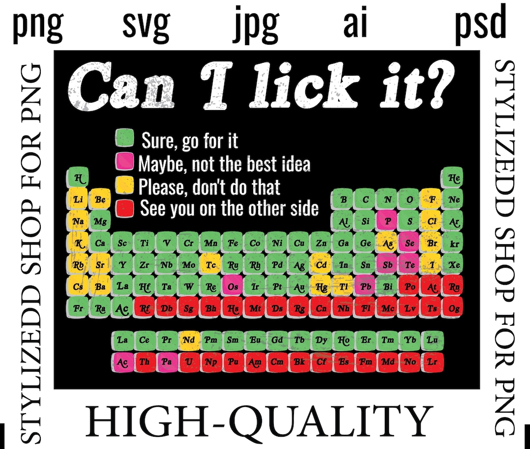 Can I Lick It Funny 100 Days of School Periodic Table of Element PNG ...