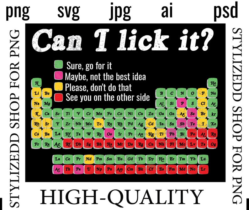 Can I Lick It Funny 100 Days of School Periodic Table of Element PNG ...