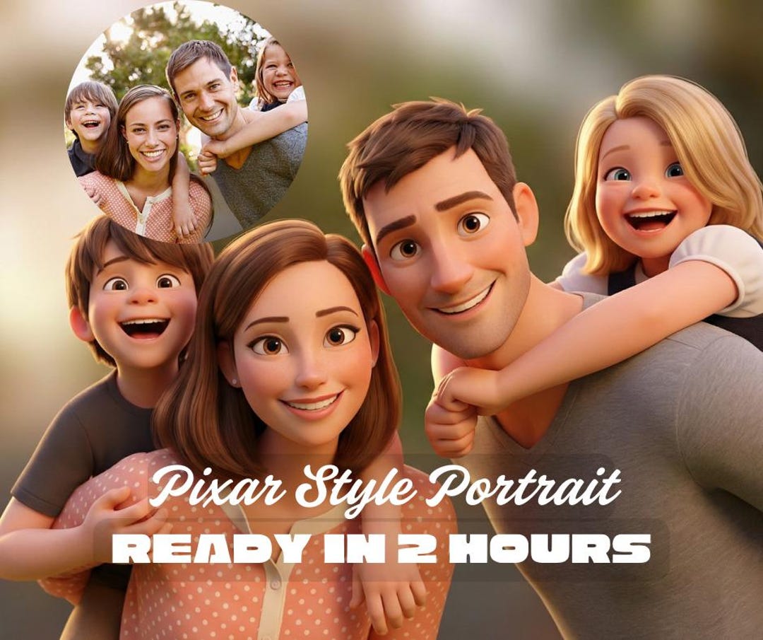 Custom Pixar Style Family Portrait, Animated 3D Digital Art - Etsy