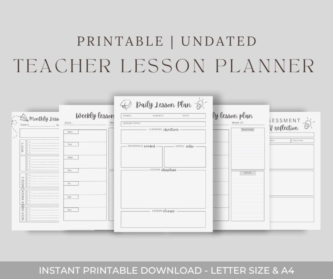 Printable Teacher Lesson Planner: Undated Homeschool Organizer (PDF ...