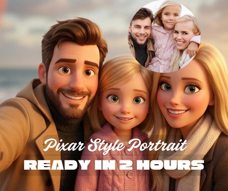 Custom Pixar Style Family Portrait, Animated 3D Digital Art - Etsy
