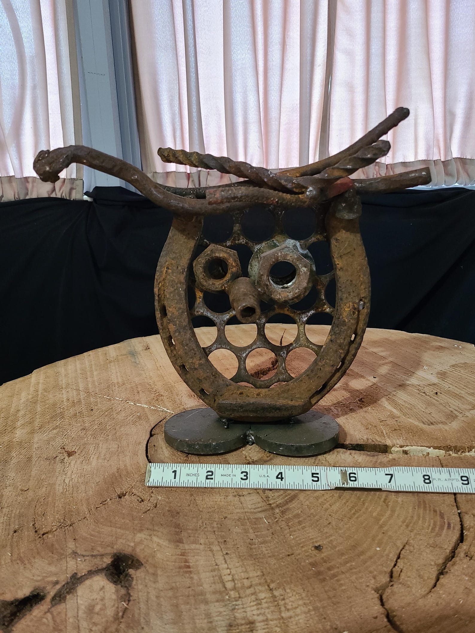 Owls Rusty Metal Art Horseshoe Owl Whoot Hoot Rustic Yard Garden Art ...