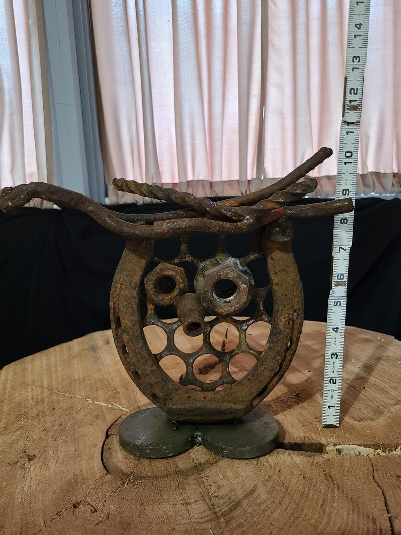 Owls Rusty Metal Art Horseshoe Owl Whoot Hoot Rustic Yard Garden Art ...