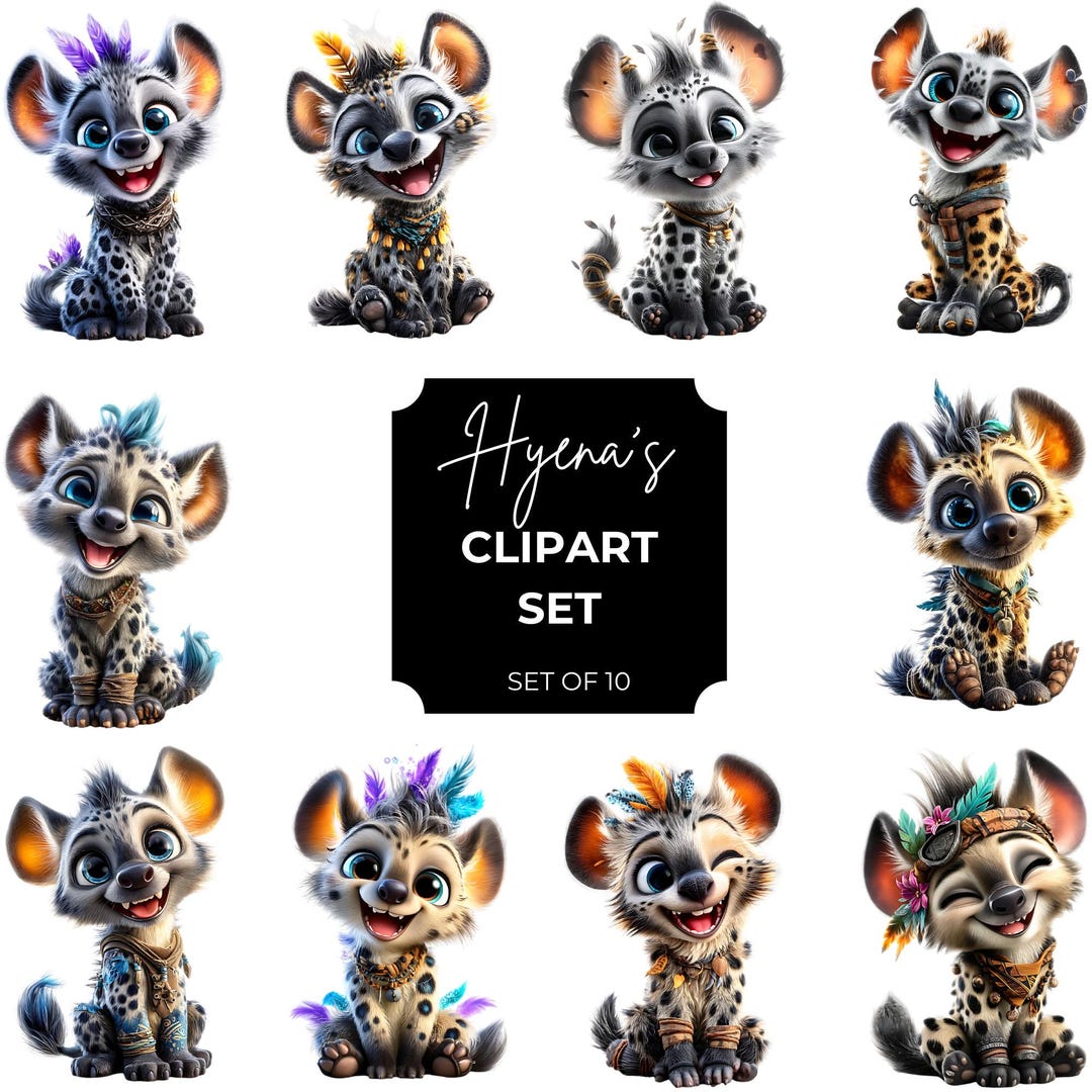 Playful Cartoon Hyena Clipart Bundle - Cute Animal Designs for Kids ...