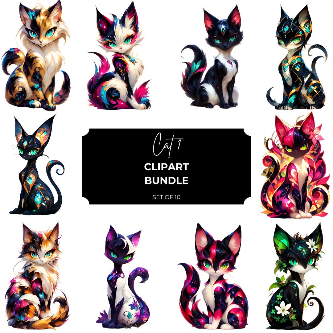 Colorful Cartoon Cat Clipart Collection for Instant Download ...