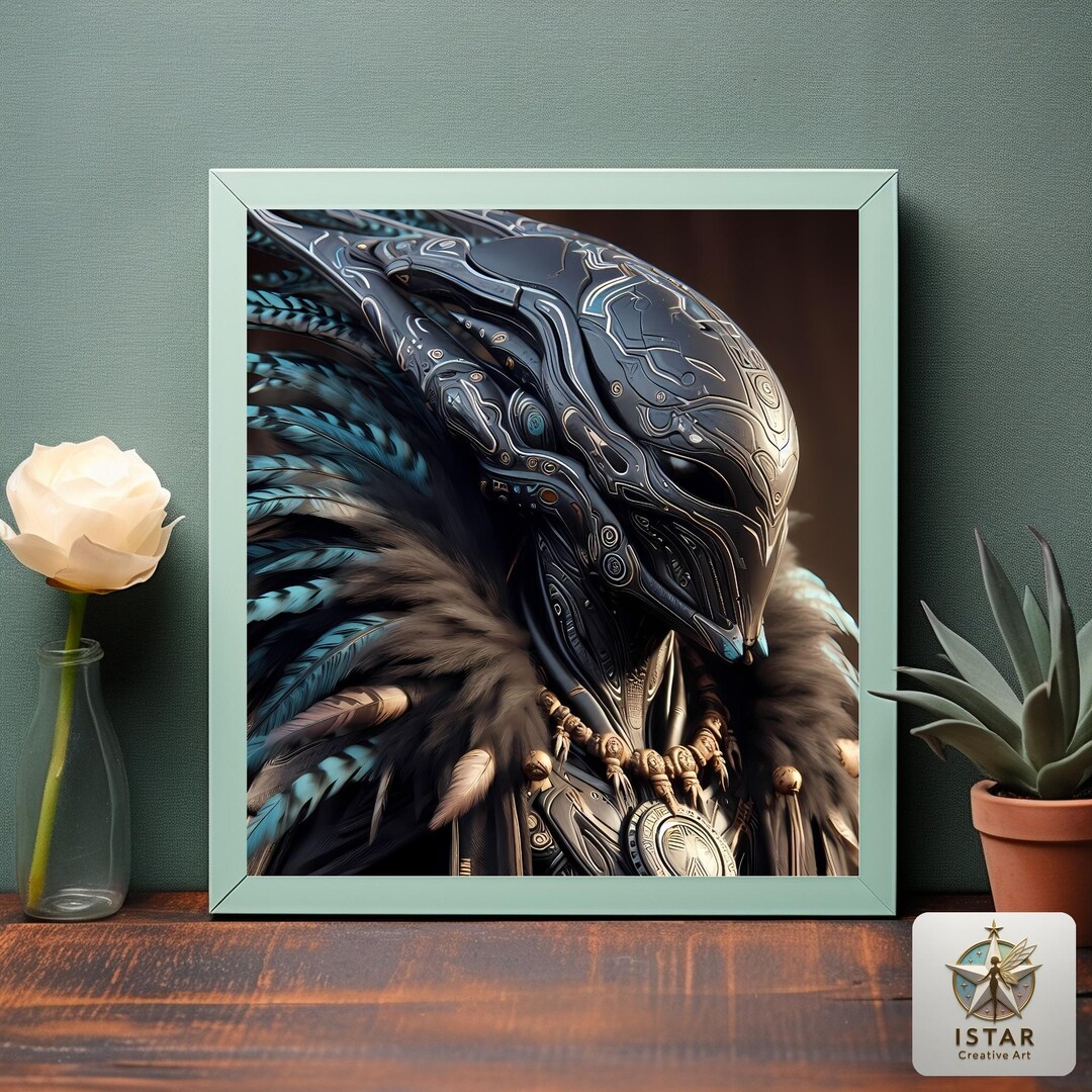 5 Futuristic Ancient Alien Robots With Headpiece and Flowing Feathers ...