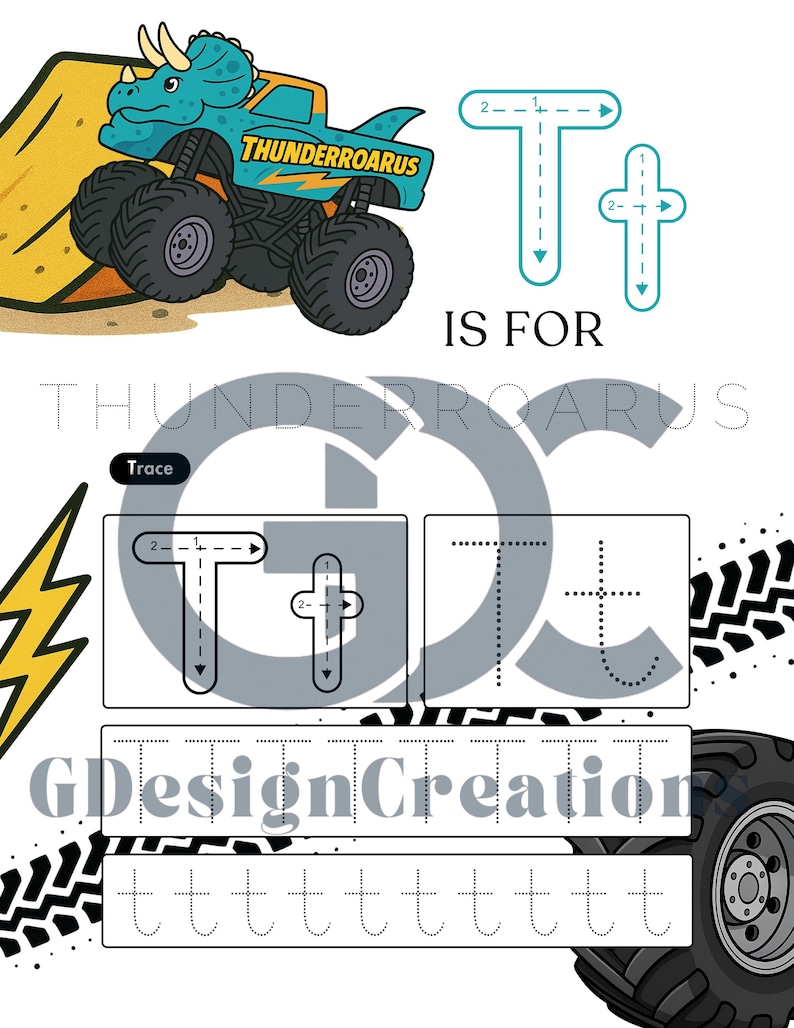 Monster Truck Alphabet Tracing Worksheets: ABC Learning Printables (PDF ...