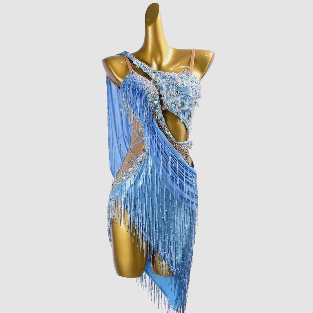 Luxury Sky Blue Latin Dance Dress – Custom Ballroom & Salsa Competition ...