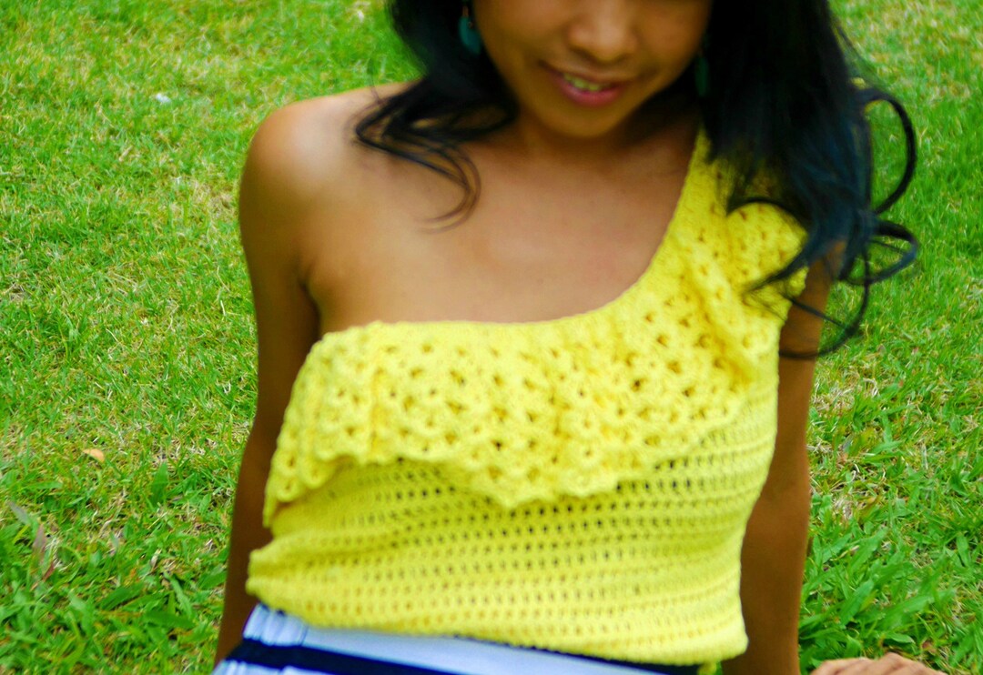 Crochet One Shoulder Top, Crochet Ruffle Top, Easy Crochet Top, Crochet ...