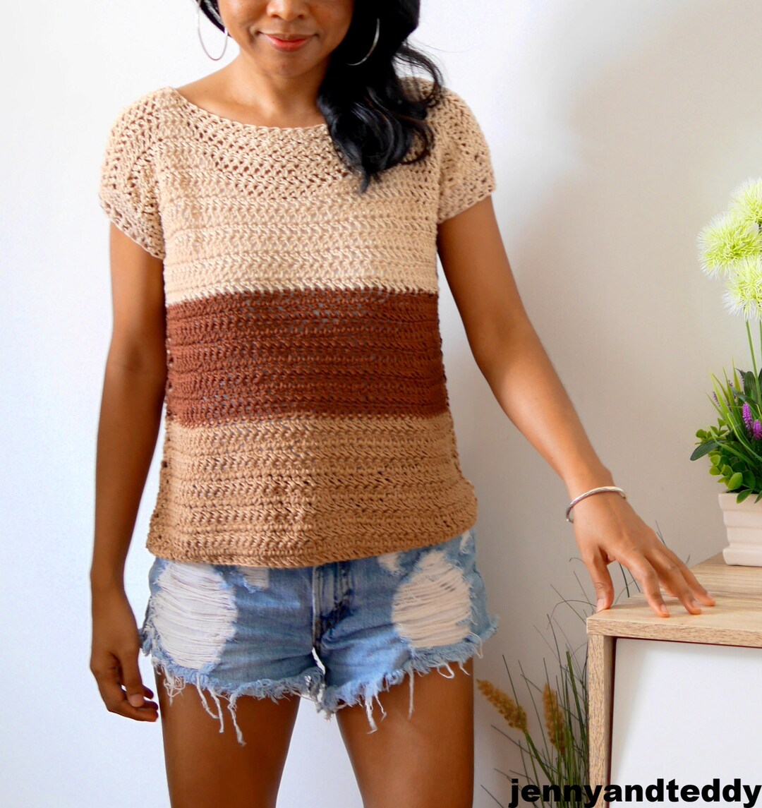 Crochet Short Sleeves Summer Top Pattern ,cookie and Cream Top With ...