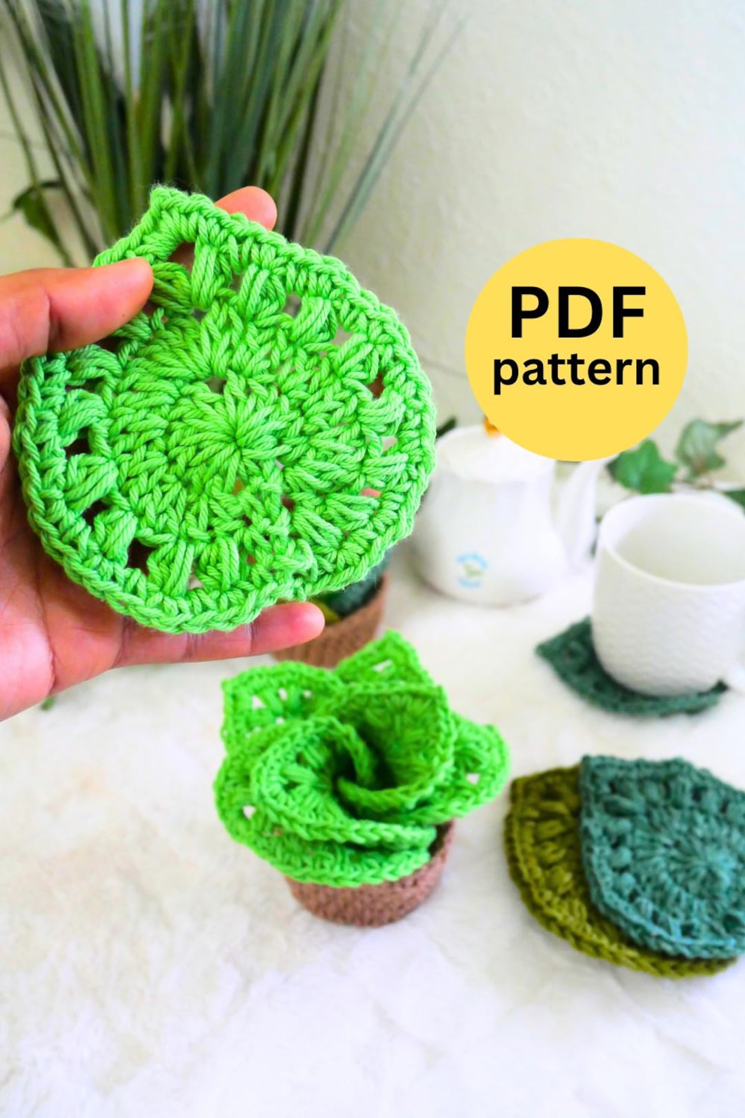 Crochet Leaf Coaster Pattern PDF Beginner Friendly, Easy & Cute Decor ...
