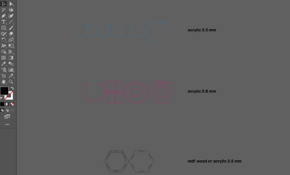 Hexagon Acrylic Box Laser Cut File - 9cm Digital Template - AI PDF DXF ...