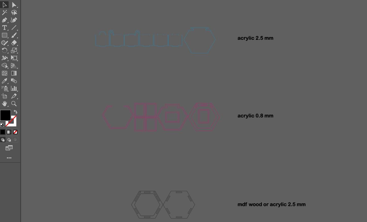 Hexagon Acrylic Box Laser Cut File - 9cm Digital Template - AI PDF DXF ...
