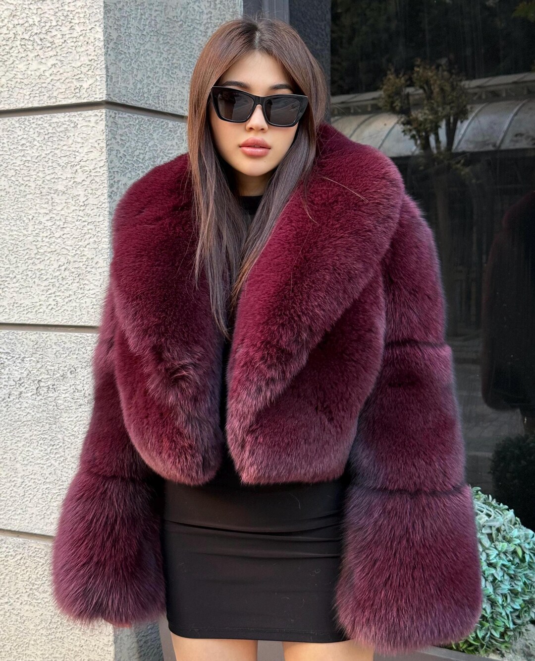 Burgundy Fox Fur Jacket, Women’s Handmade Short Fox Fur Coat - Etsy