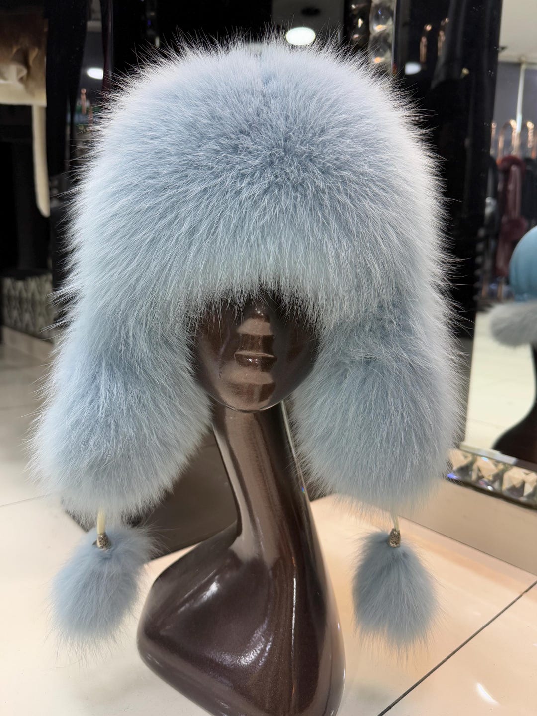 Real Fox Fur Ushanka Hat | Multicolor Winter Russian Hat With Pom Poms ...