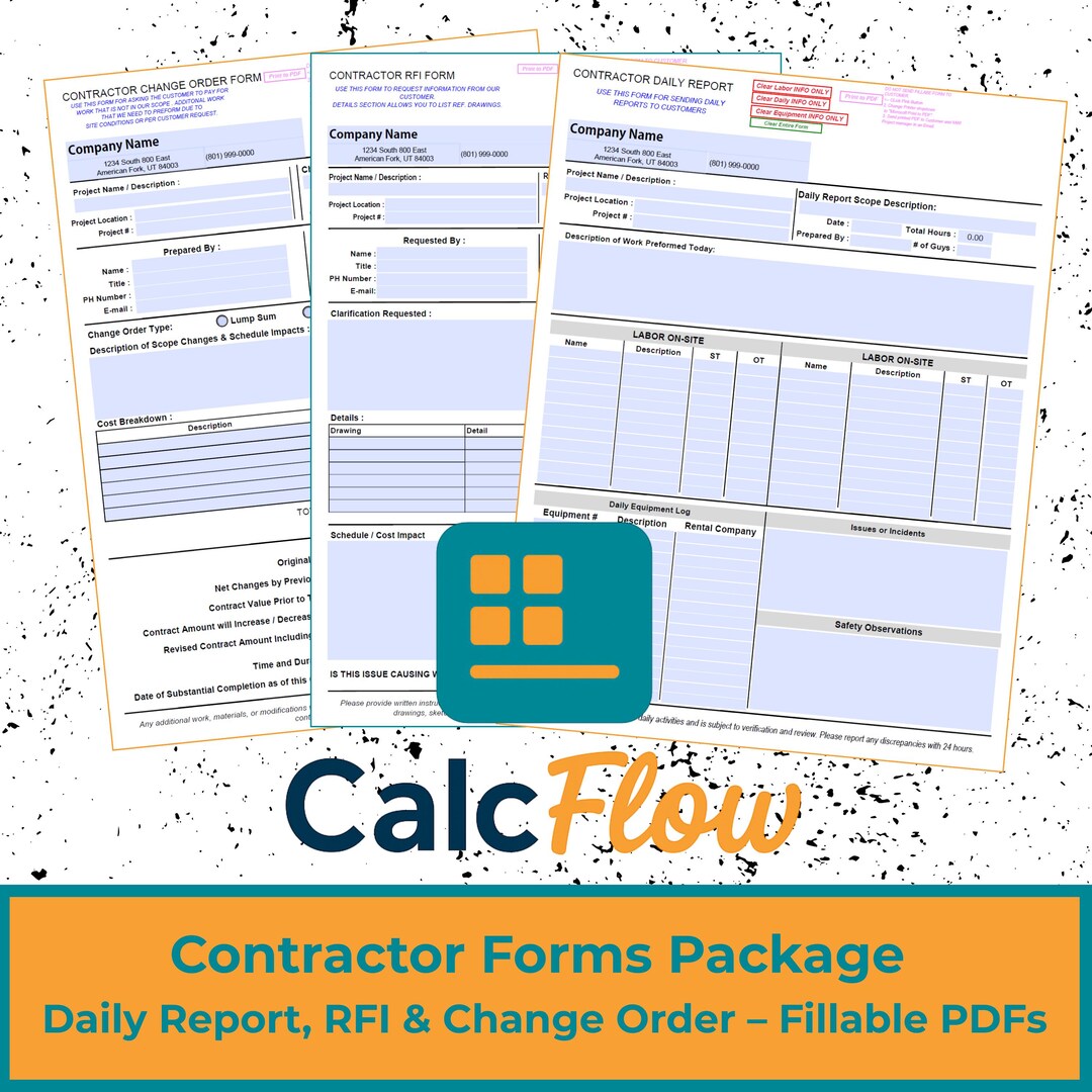Contractor Form Bundle | Editable Daily Report, Change Order & RFI ...