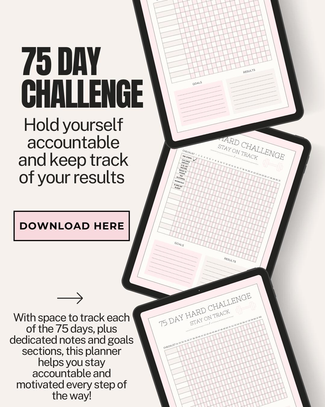 EDITABLE 75 Day Hard Challenge Tracker Bundle Printable Daily Fitness ...