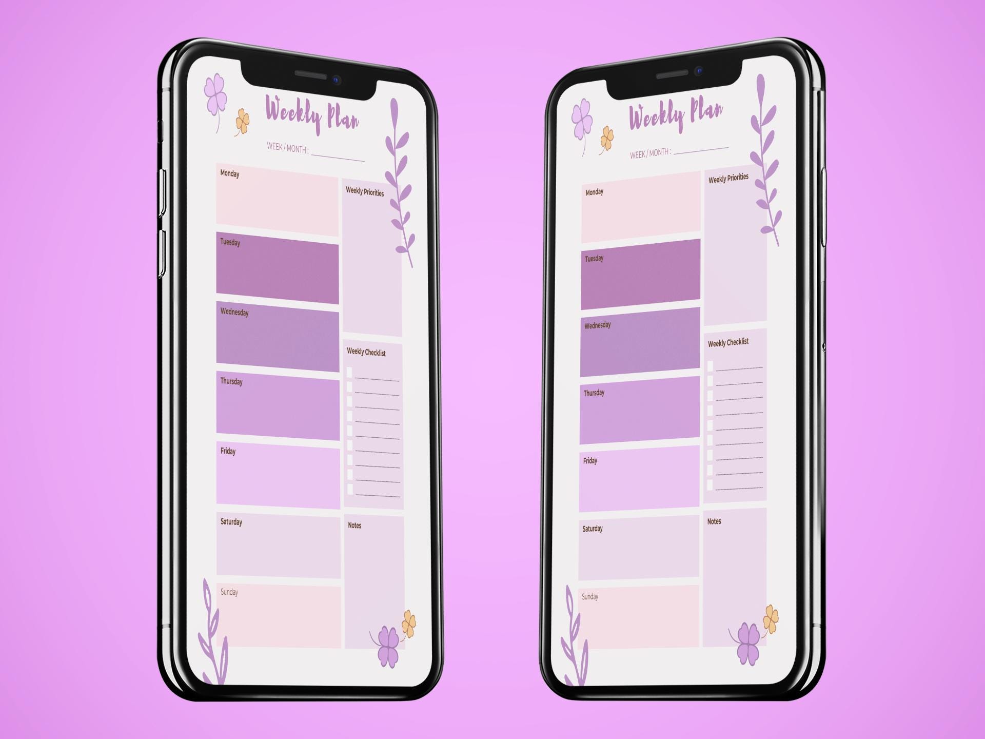 Weekly Tracker Printable Digital Planner Printable Pink Purple Girly ...