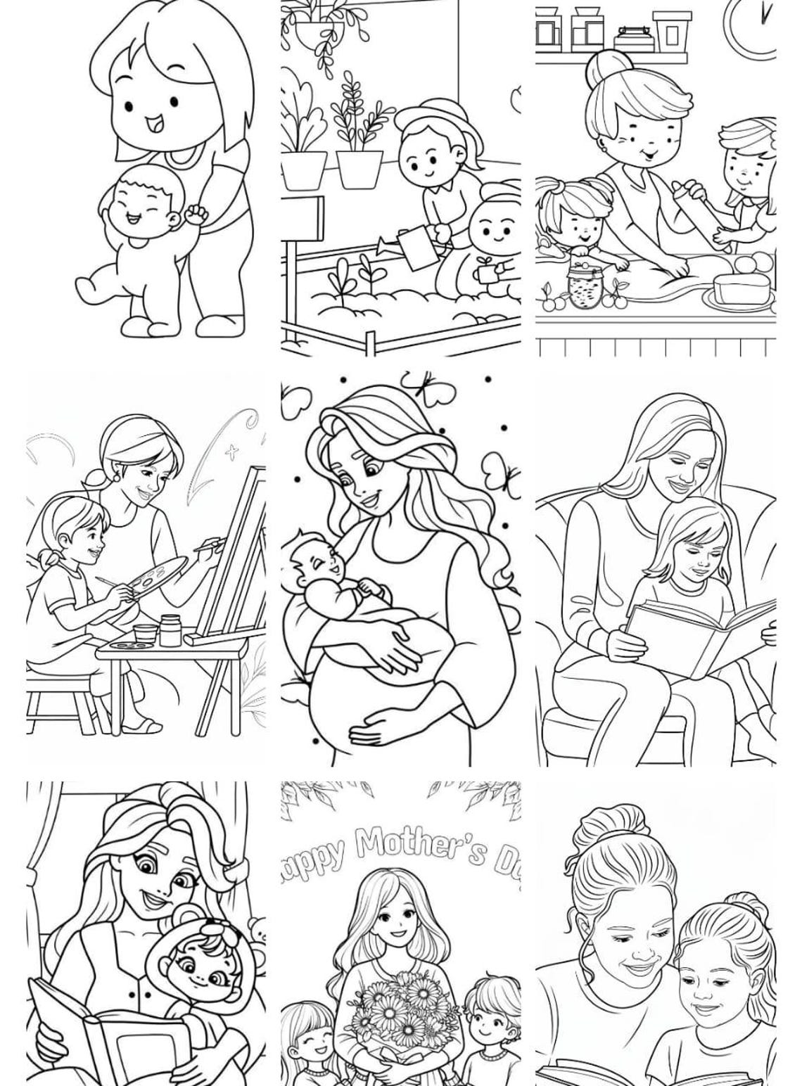 Mothers Day Coloring Book for Kids Adults Cute Mom & Child Coloring ...