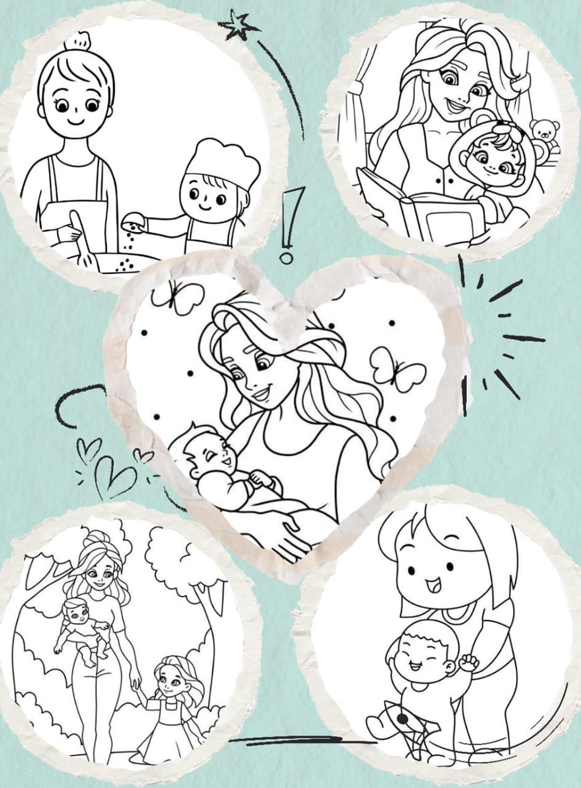 Mothers Day Coloring Book for Kids Adults Cute Mom & Child Coloring ...